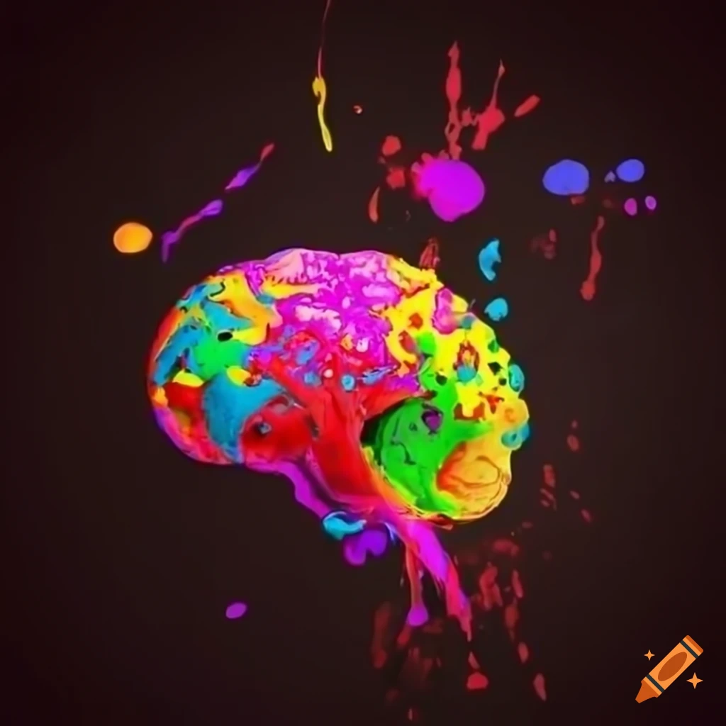 Vibrant paint splatter forming a brain
