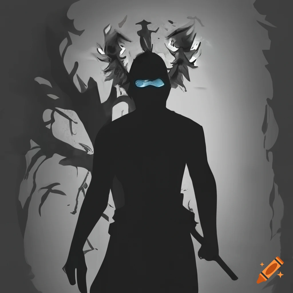 Ninja with wooden tribal wolf mask in alley