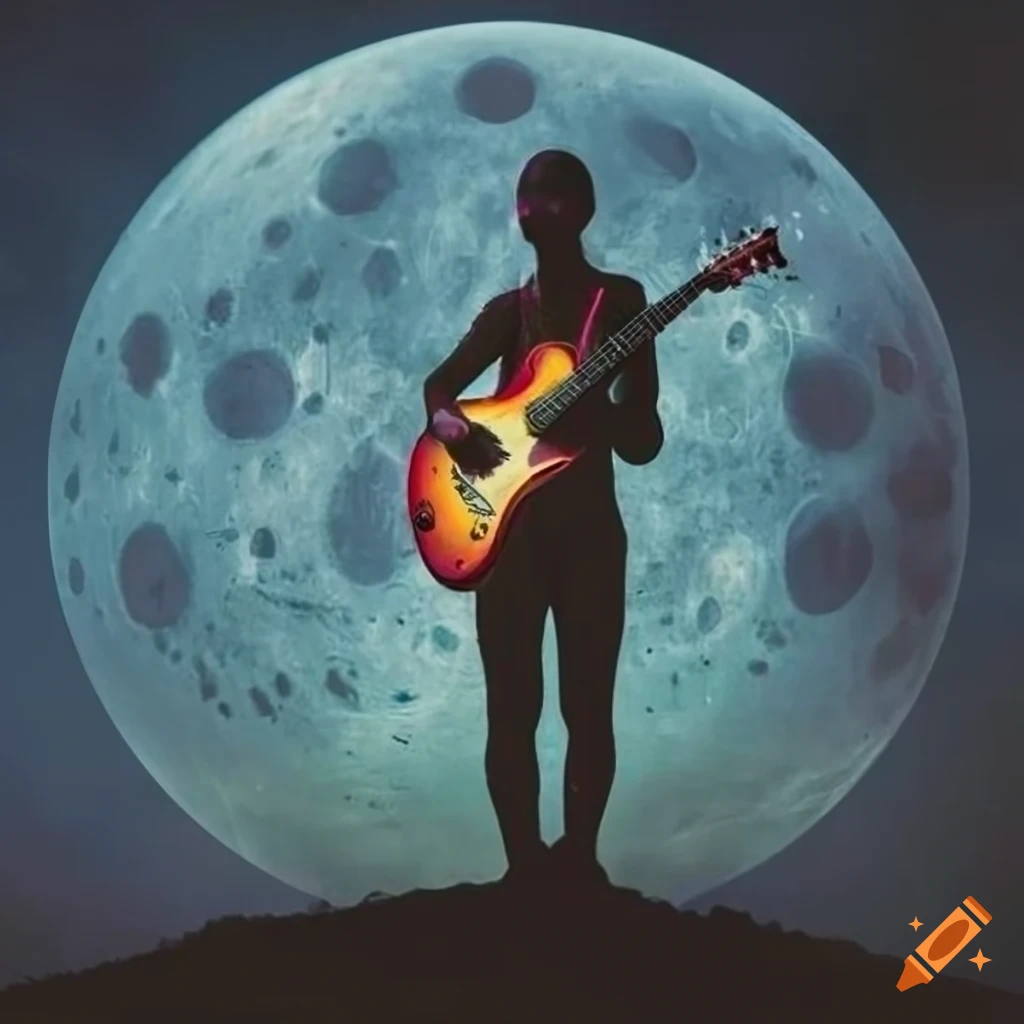 Retro album cover of a guitarist on the moon on Craiyon