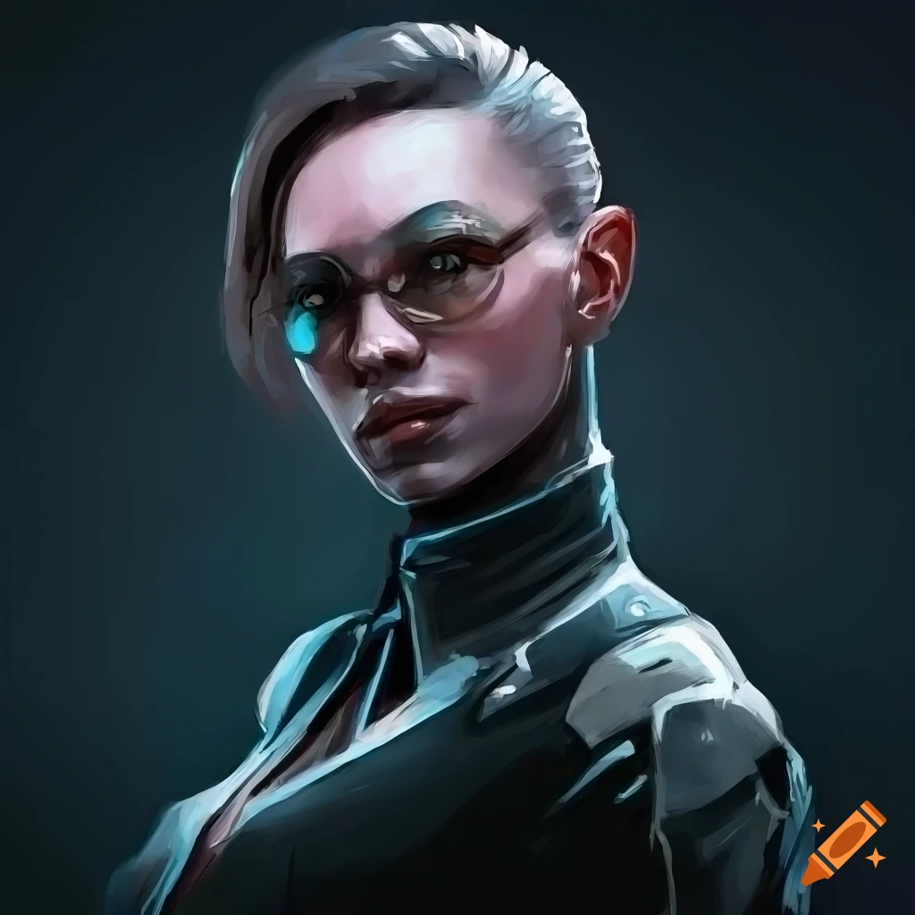 Cyberpunk artwork of a corporate worker in a futuristic suit on Craiyon