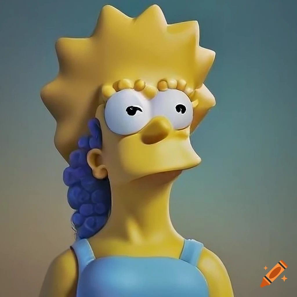 Detailed portrait of Lisa Simpson transforming into Marge Simpson on ...