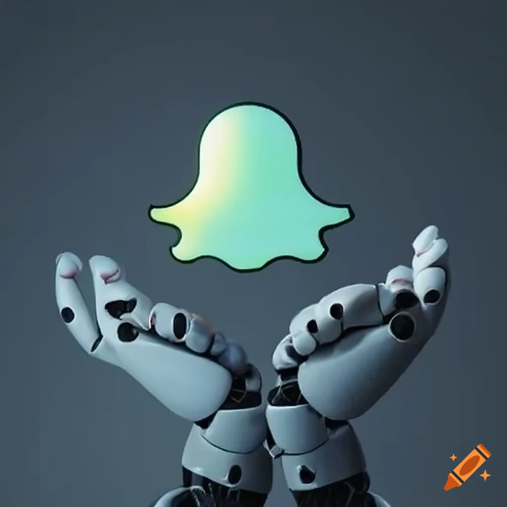 Robot holding snapchat logo