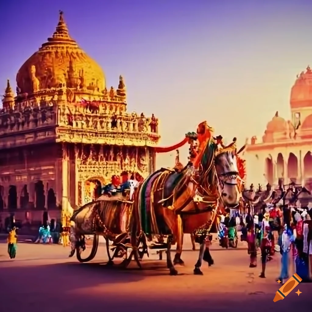 Royal procession with horse-drawn carriage in India on Craiyon