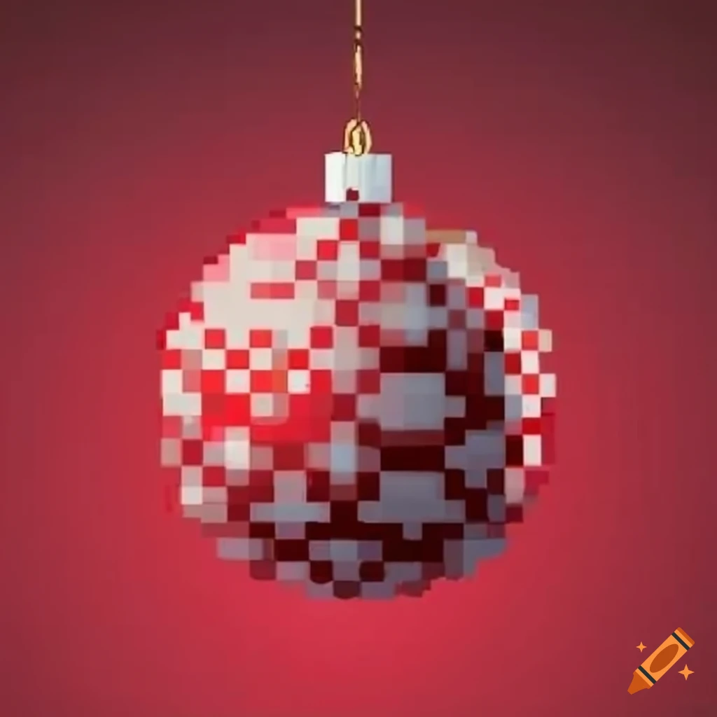 Red and white Christmas ball and pixel art ornament on Craiyon
