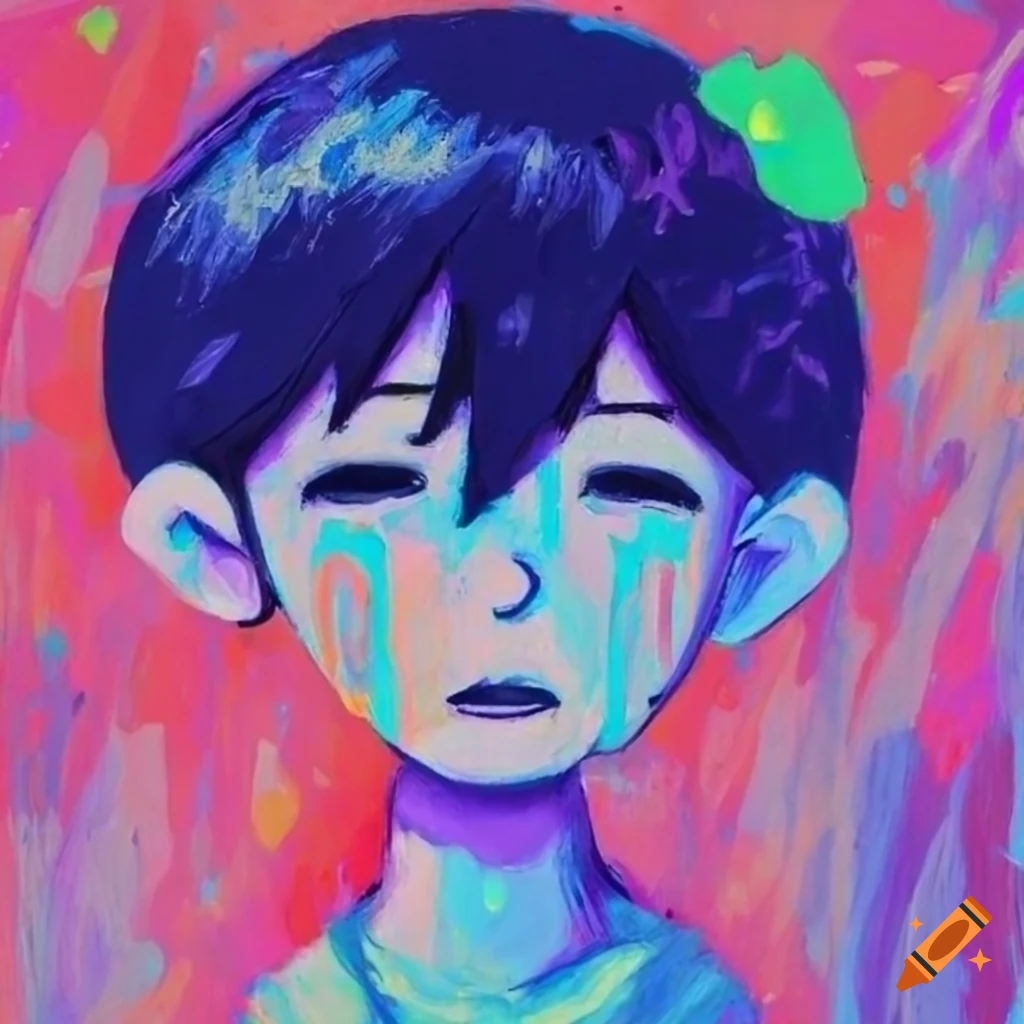 Colorful oil pastel art of crying omori on Craiyon