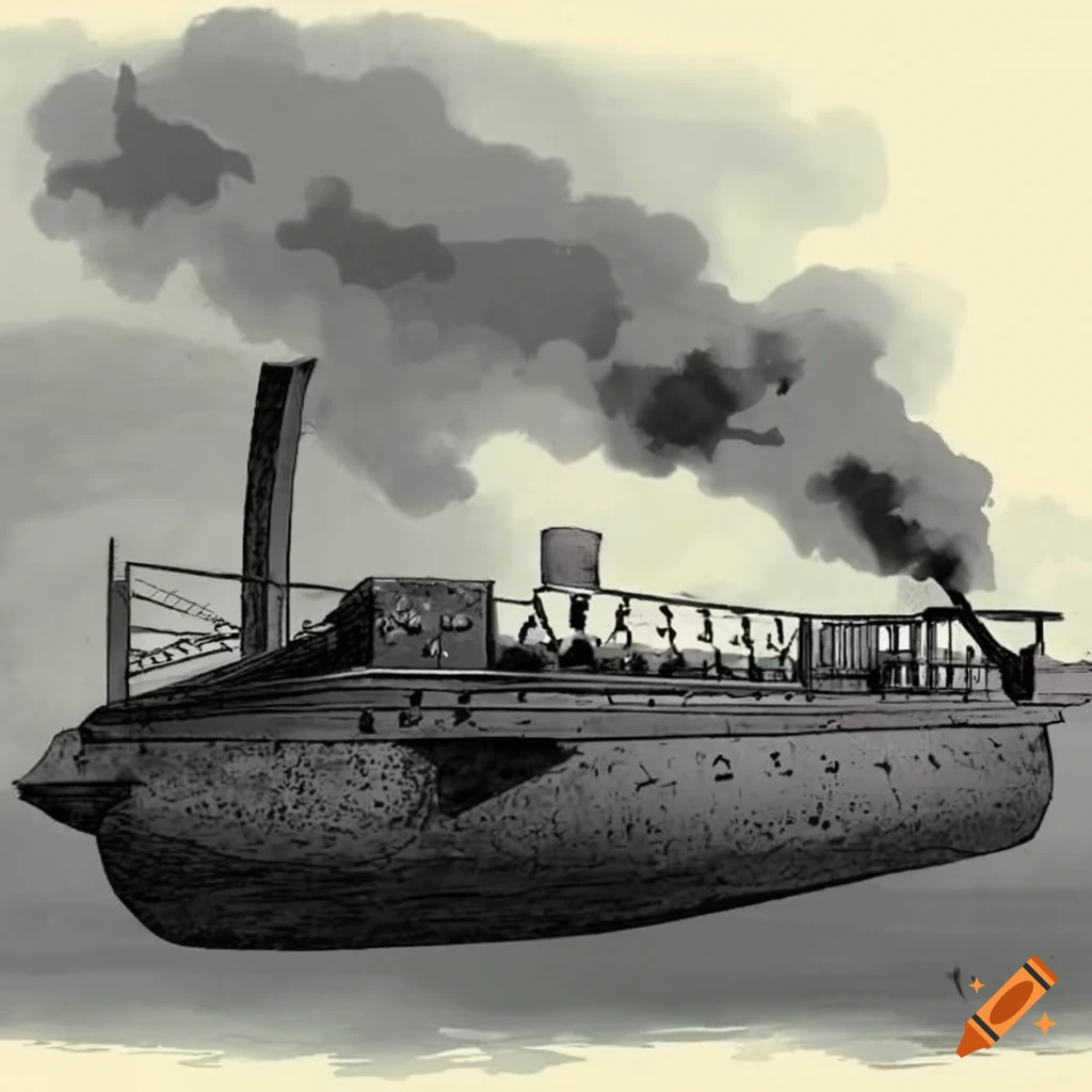 Gray ironclad ship with cannons from american civil war