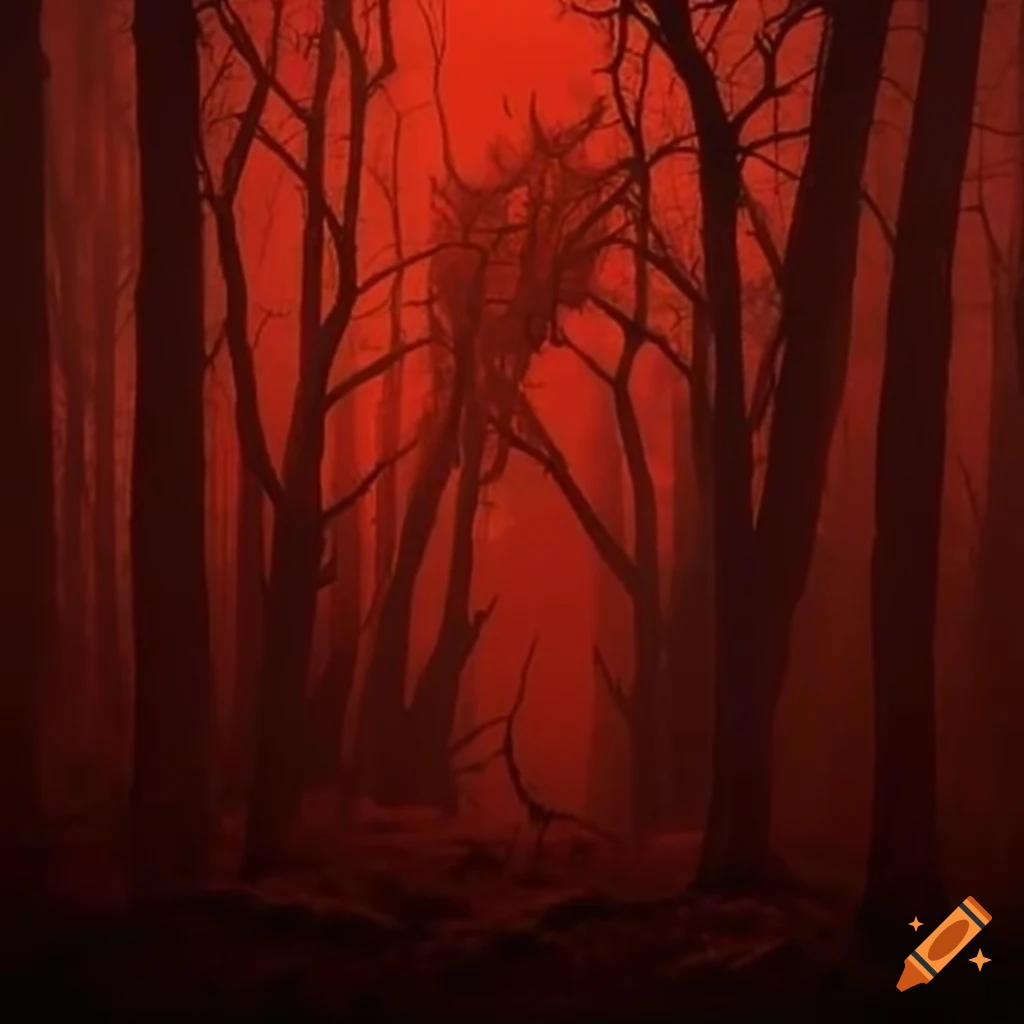 Twilight in a sinister red forest