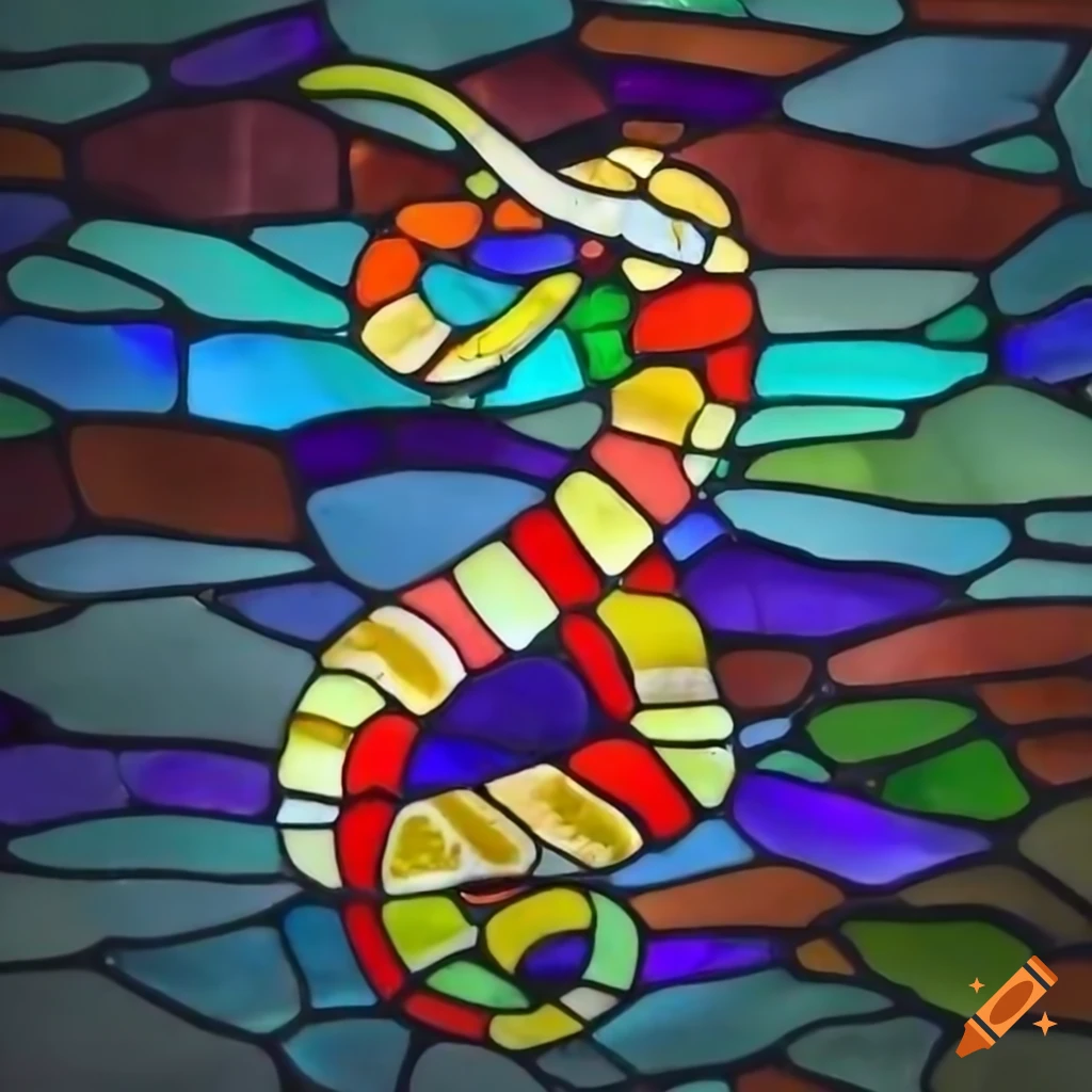 Stained glass window depicting a snake