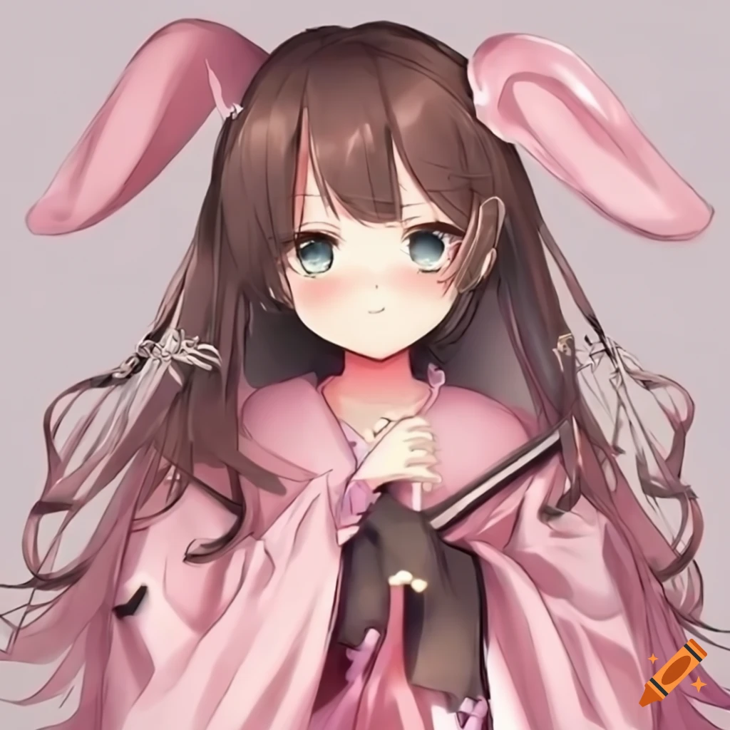 Anime rabbit girl with pink clothes and brown hair on Craiyon