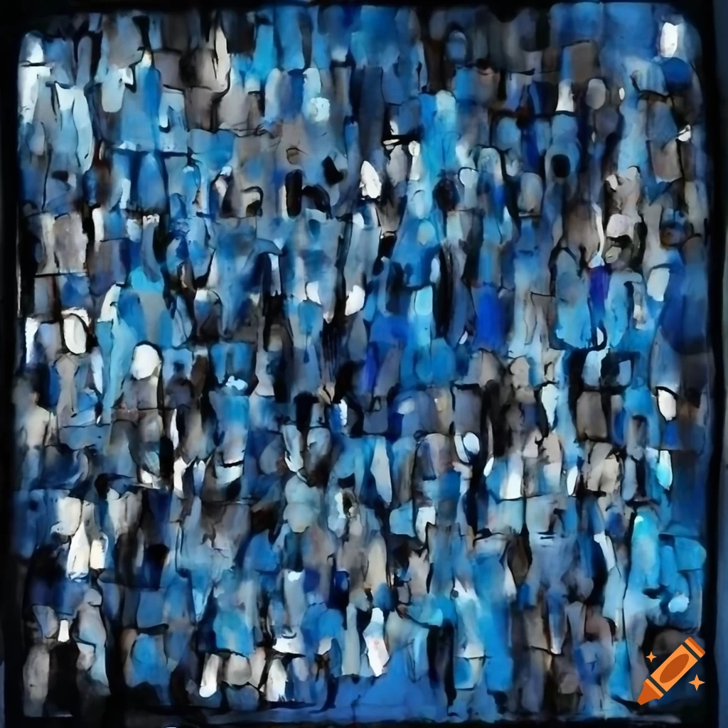 Abstract mosaic painting of people in a maze