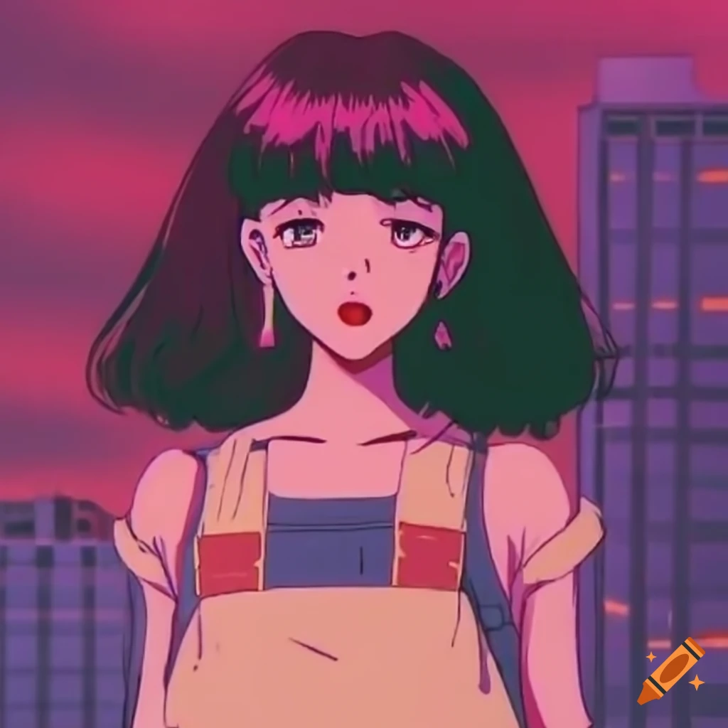 Grainy depiction of an aesthetic anime girl from the 80s on Craiyon