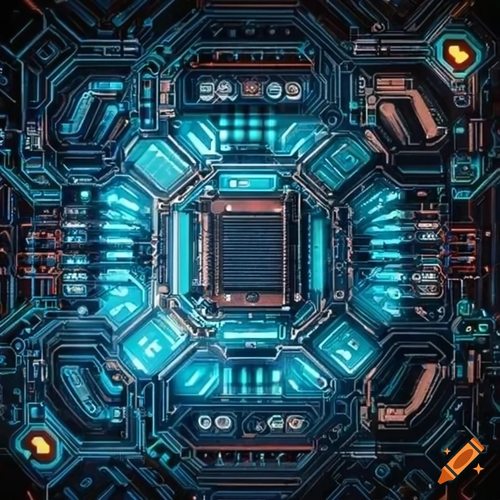 Scifi spaceship panels with electronic chip design