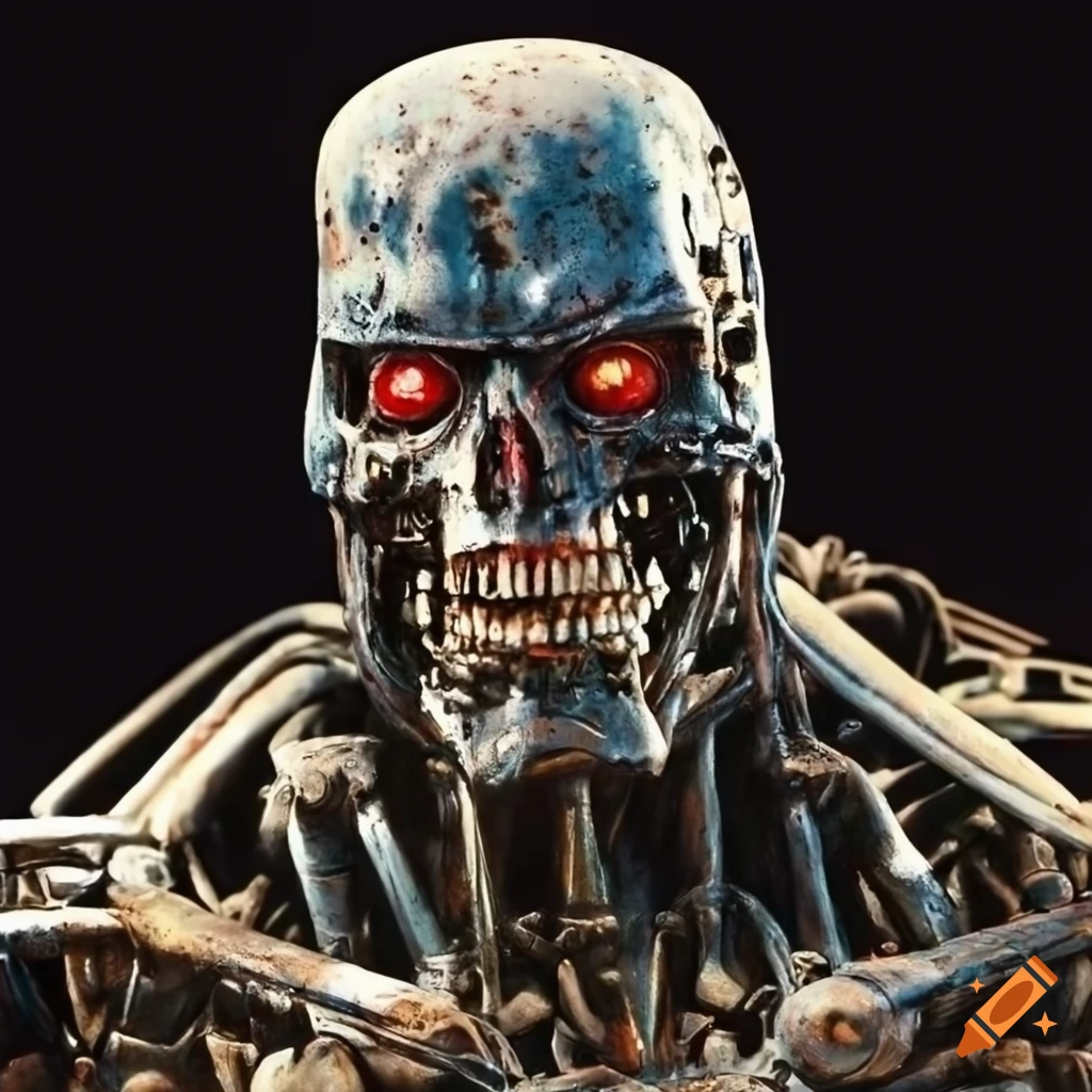 Realistic depiction of a green rusty t-600 terminator