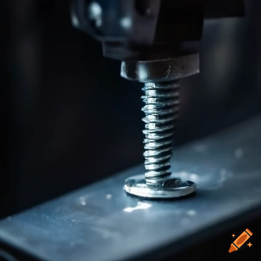 Close-up of a machine screwing screws on Craiyon