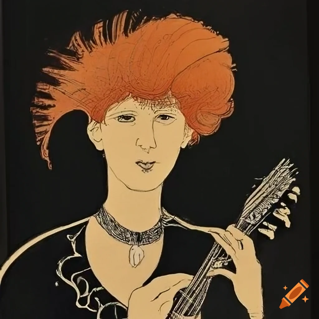 Colorful sketch of a young man with a mandolin on Craiyon