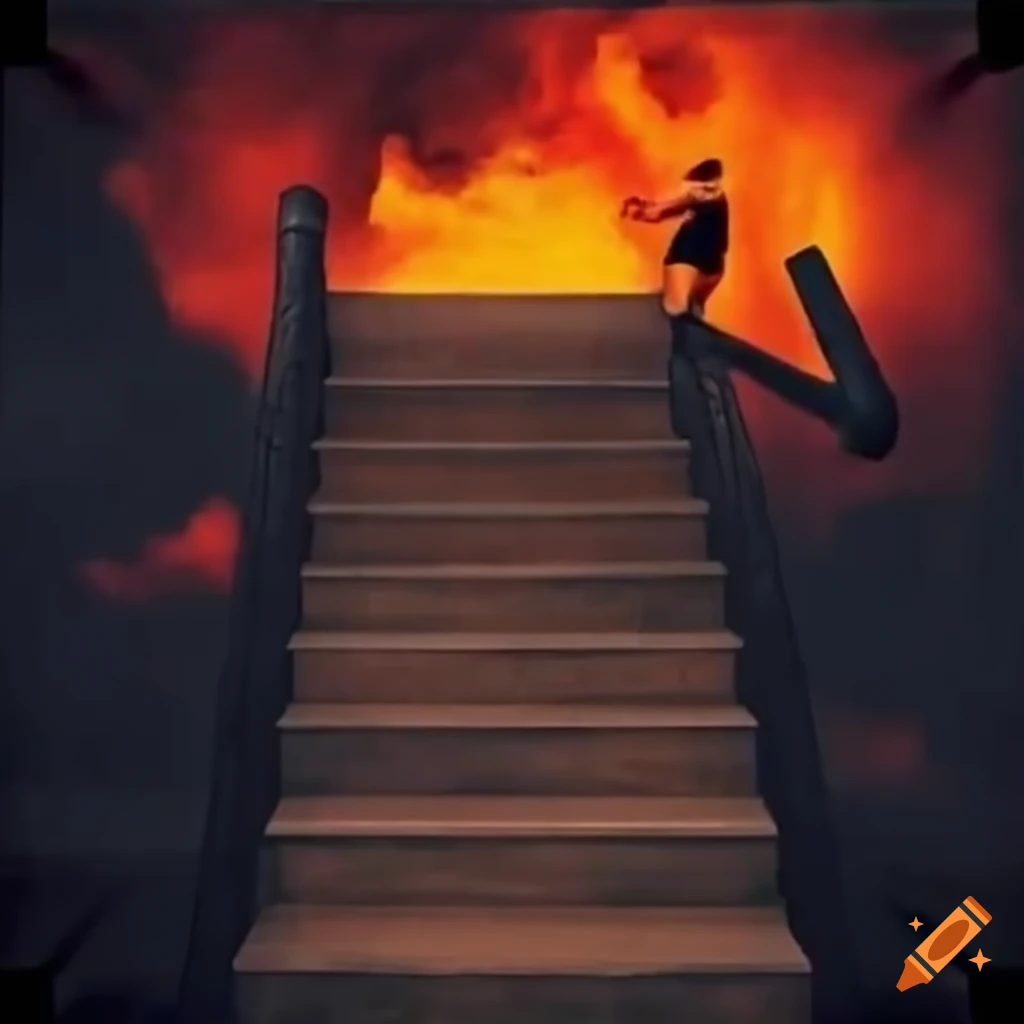 Symbolic artwork of a man climbing from hell to heaven