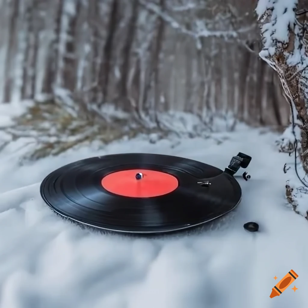 Vinyl record player in the snow on Craiyon