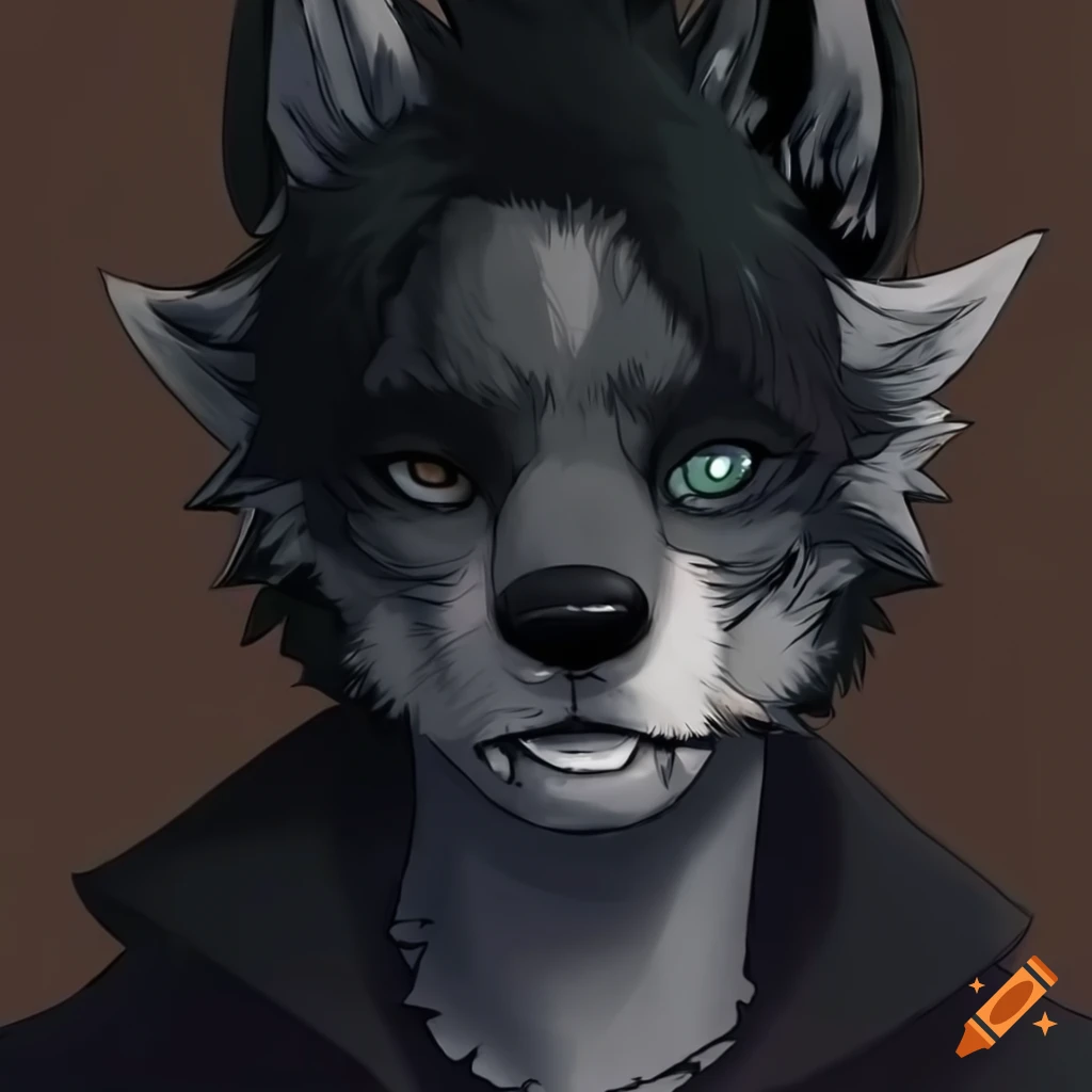 Icon of a black and grey male wolf with spiked collar on Craiyon
