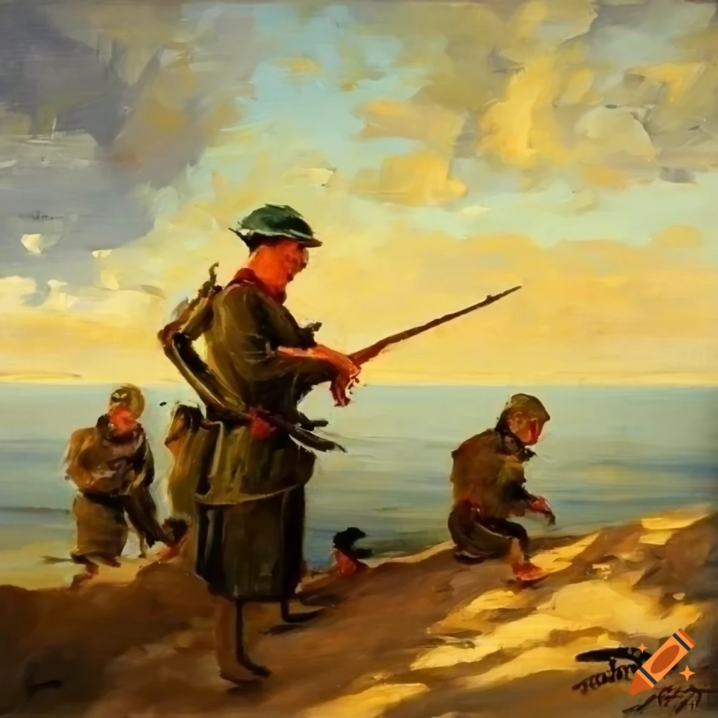 Oil painting of anzac soldiers at gallipoli