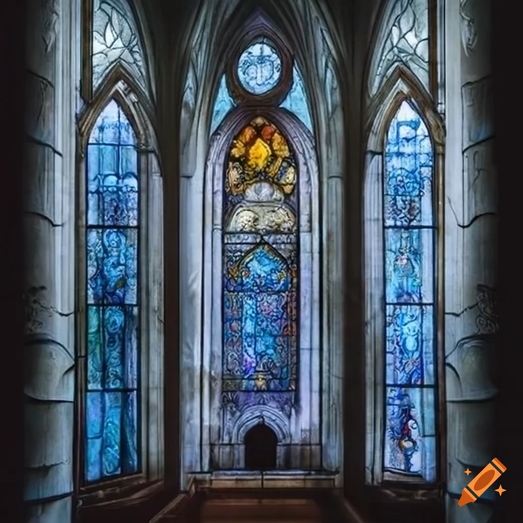 Stained glass window illuminated by moonlight on Craiyon