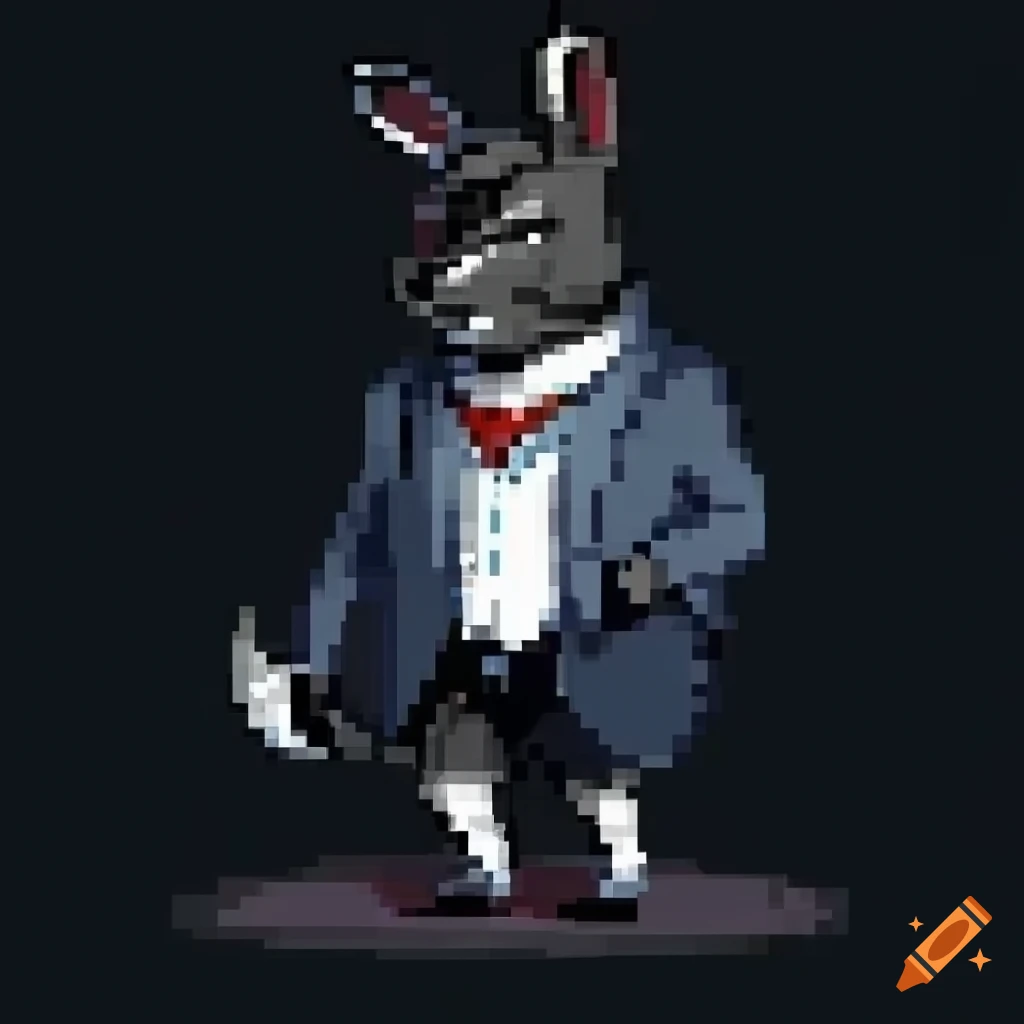 Pixel art of an overweight male anthro rabbit in a suit