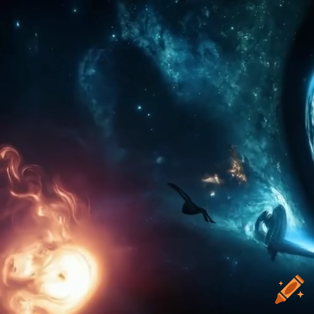 Intense sci-fi battle with exploding starships