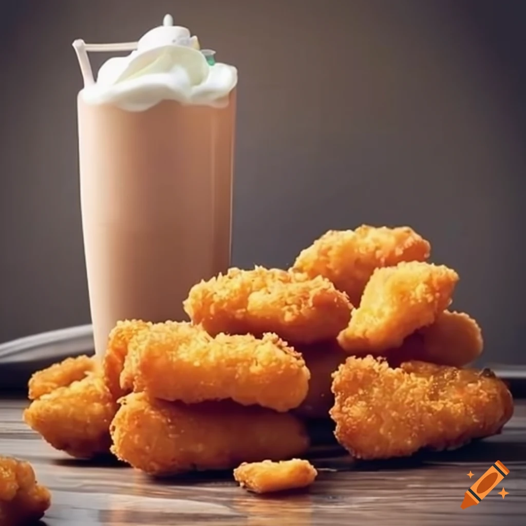 Delicious chicken nugget meal with vanilla milkshake