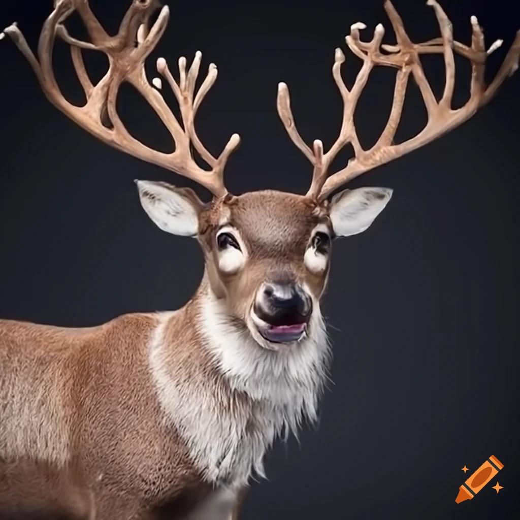 Photorealistic image of a surprised christmas reindeer