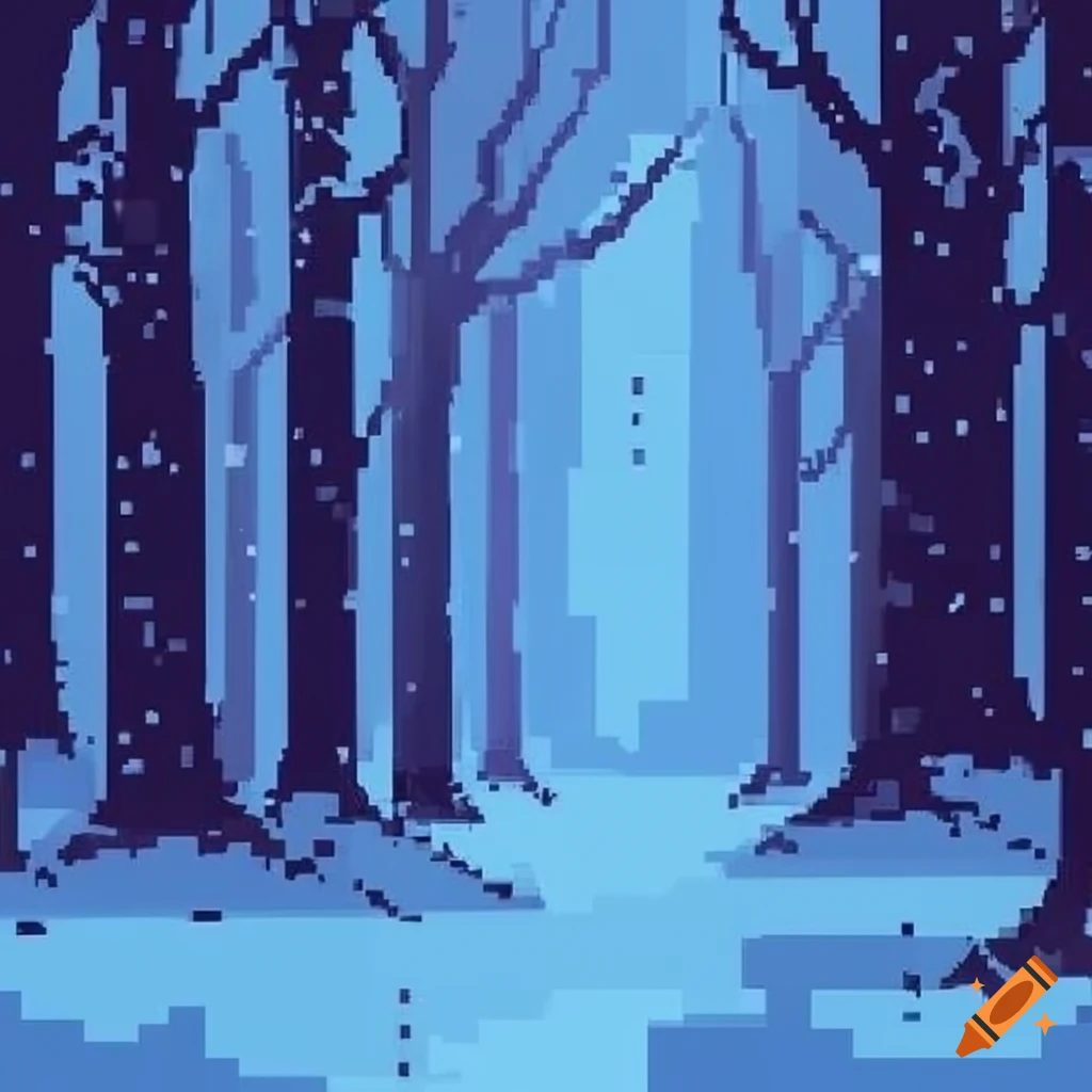 Pixel art winter forest scene on Craiyon