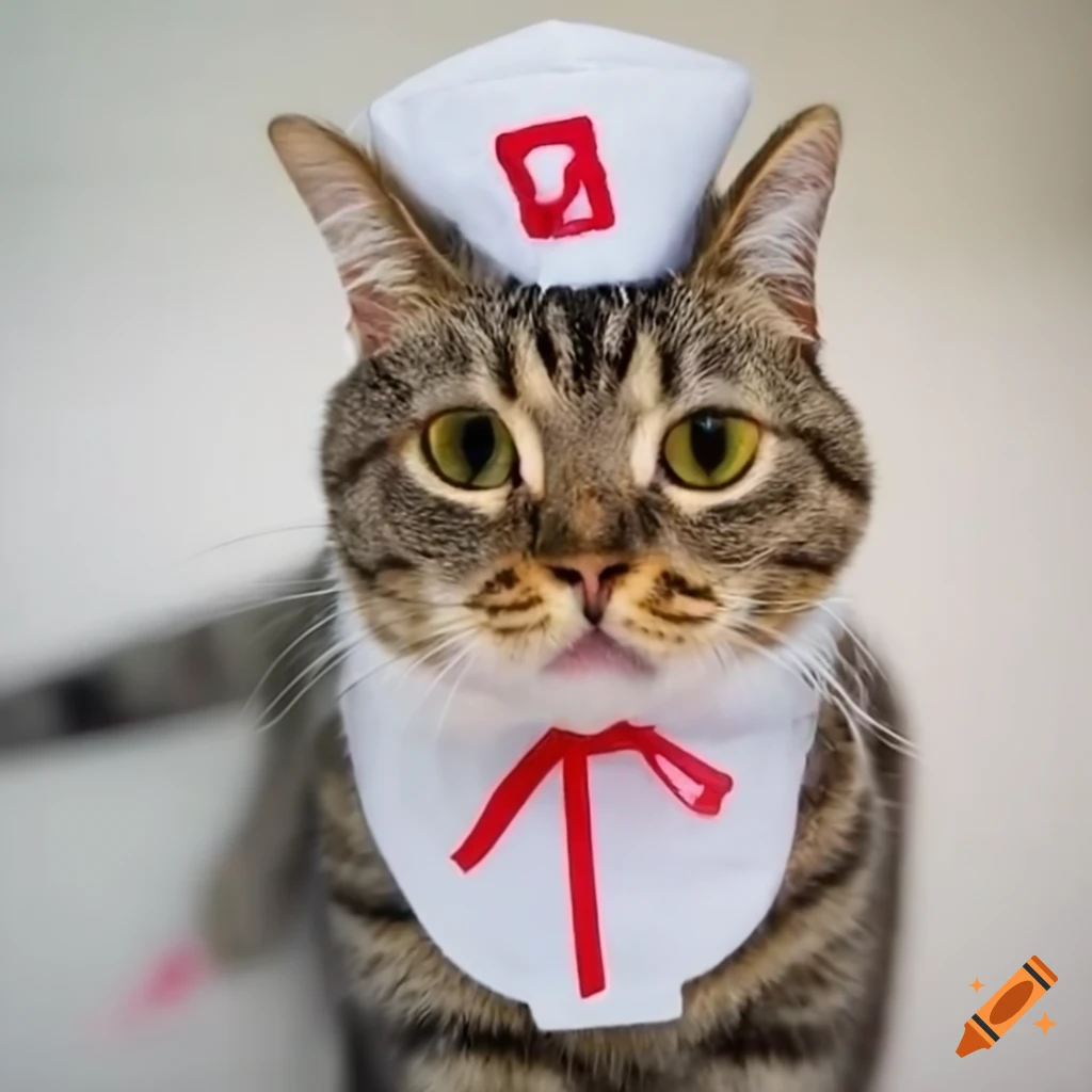 Adorable tabby cat in nurse costume