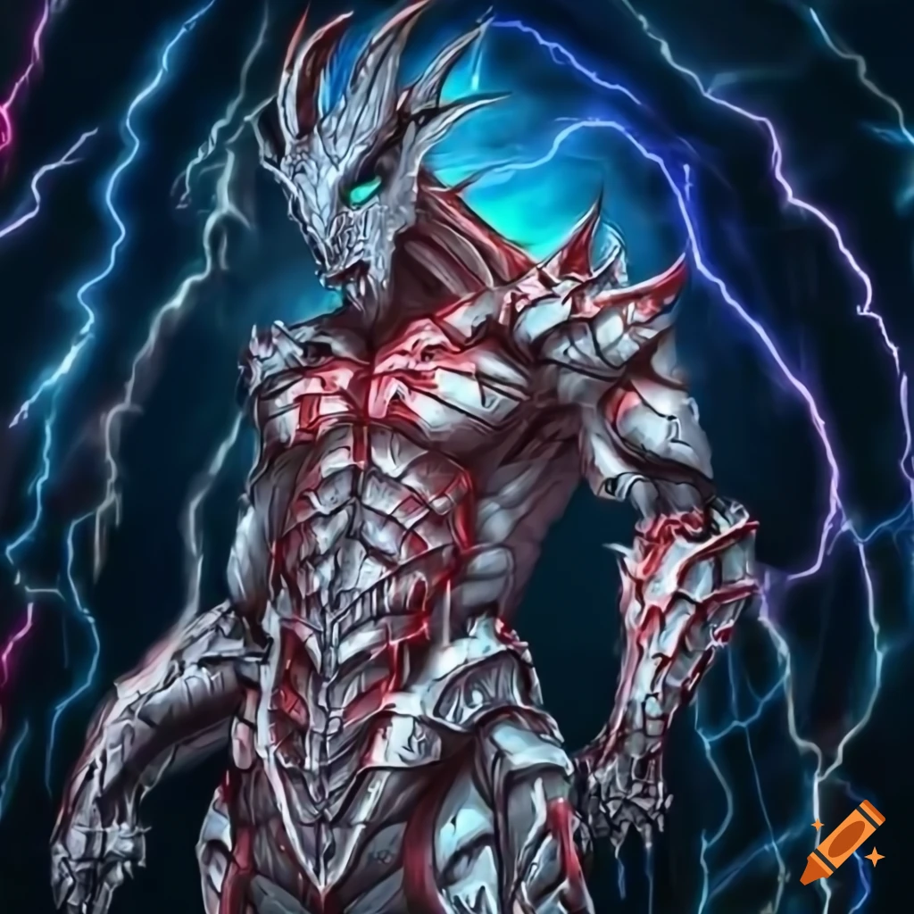 Digital art of a winged dragon warrior in cybernetic armor