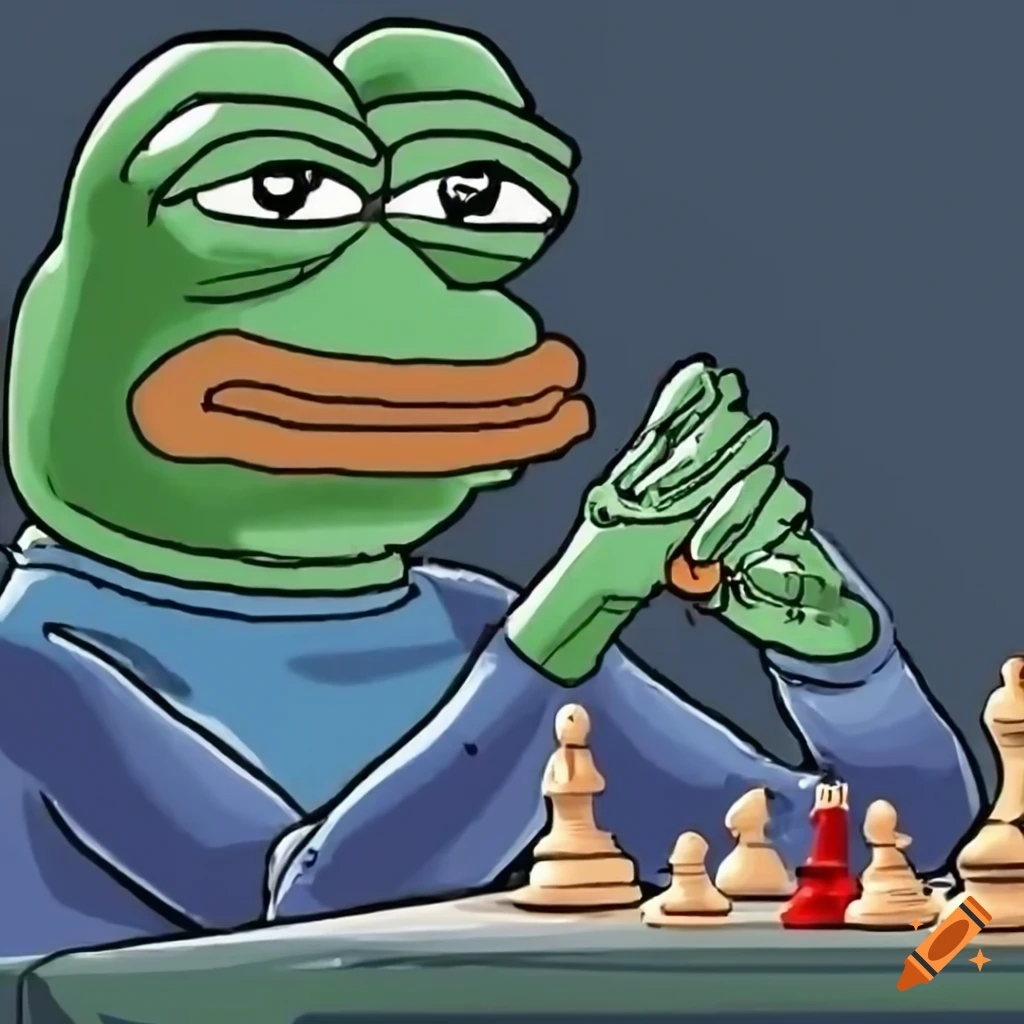 Pepe the frog playing chess on Craiyon
