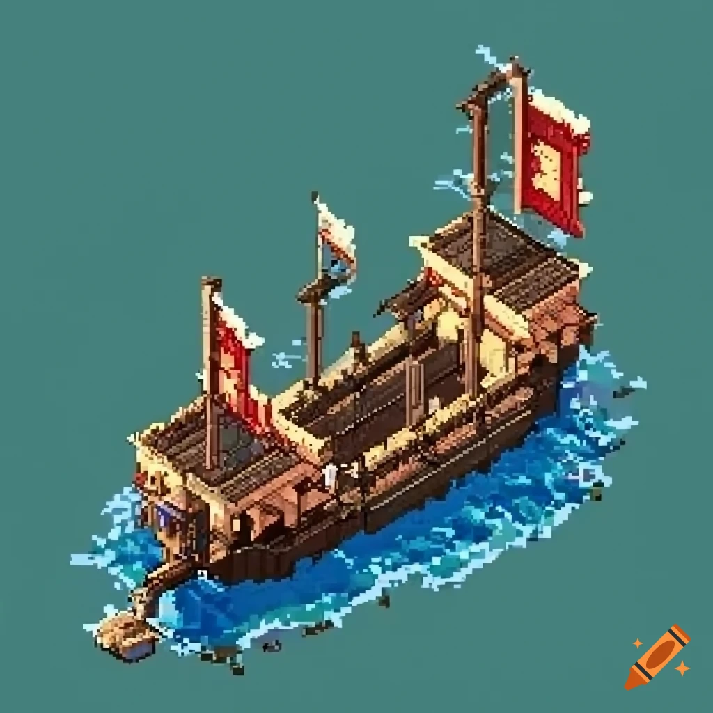 Pixel art of a medieval ships battle on Craiyon