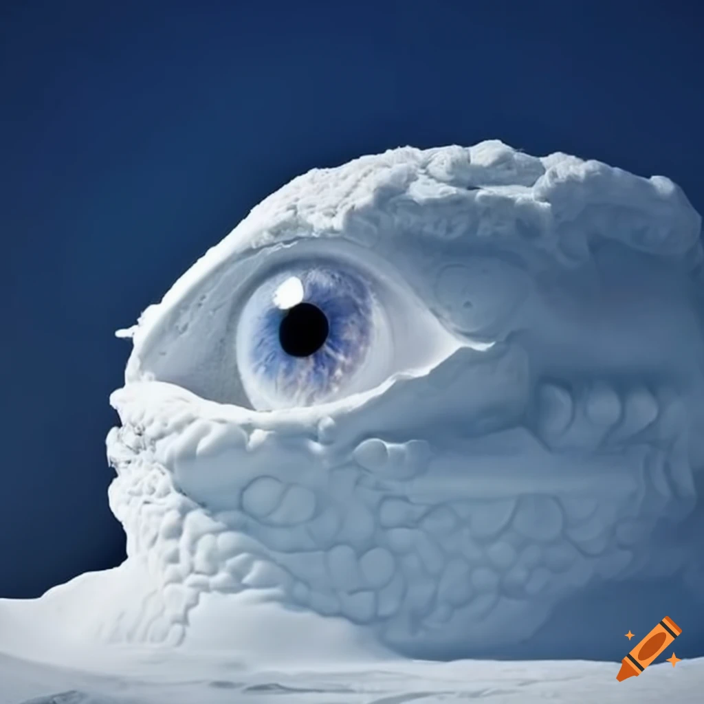 Intricate snow sculpture of an eye on Craiyon