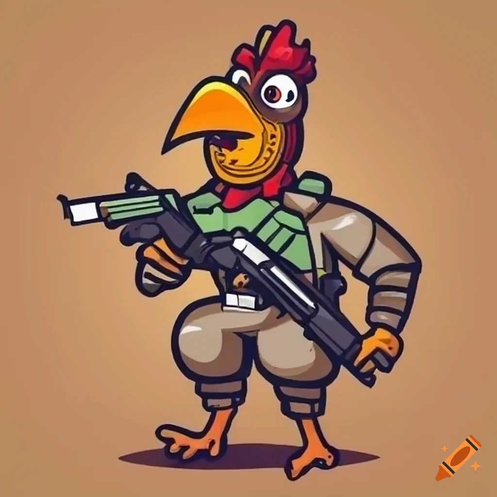 Cartoon depiction of a chicken soldier