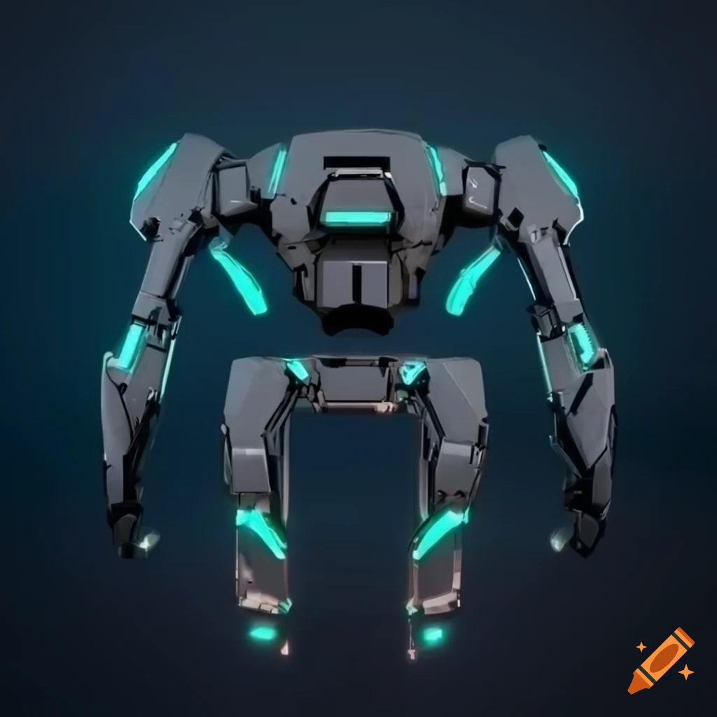 Grey scale 3D abstract tech mech model with neon accents on Craiyon
