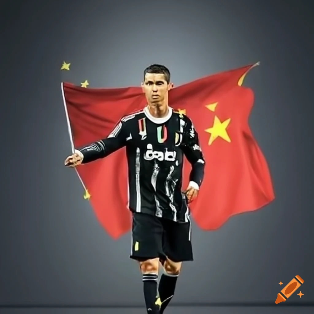 Cristiano ronaldo standing next to chinese flag