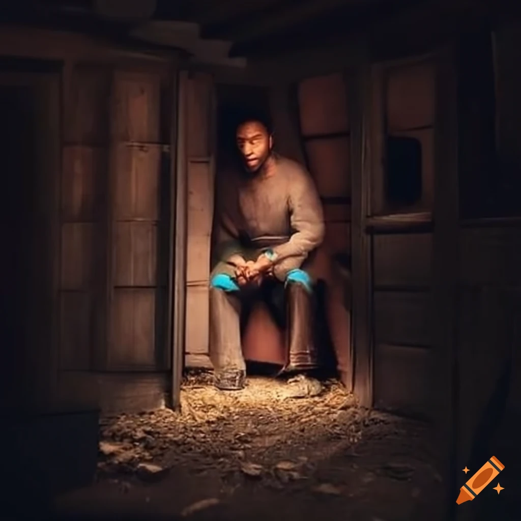 Portrait of a lonely black man in a shed