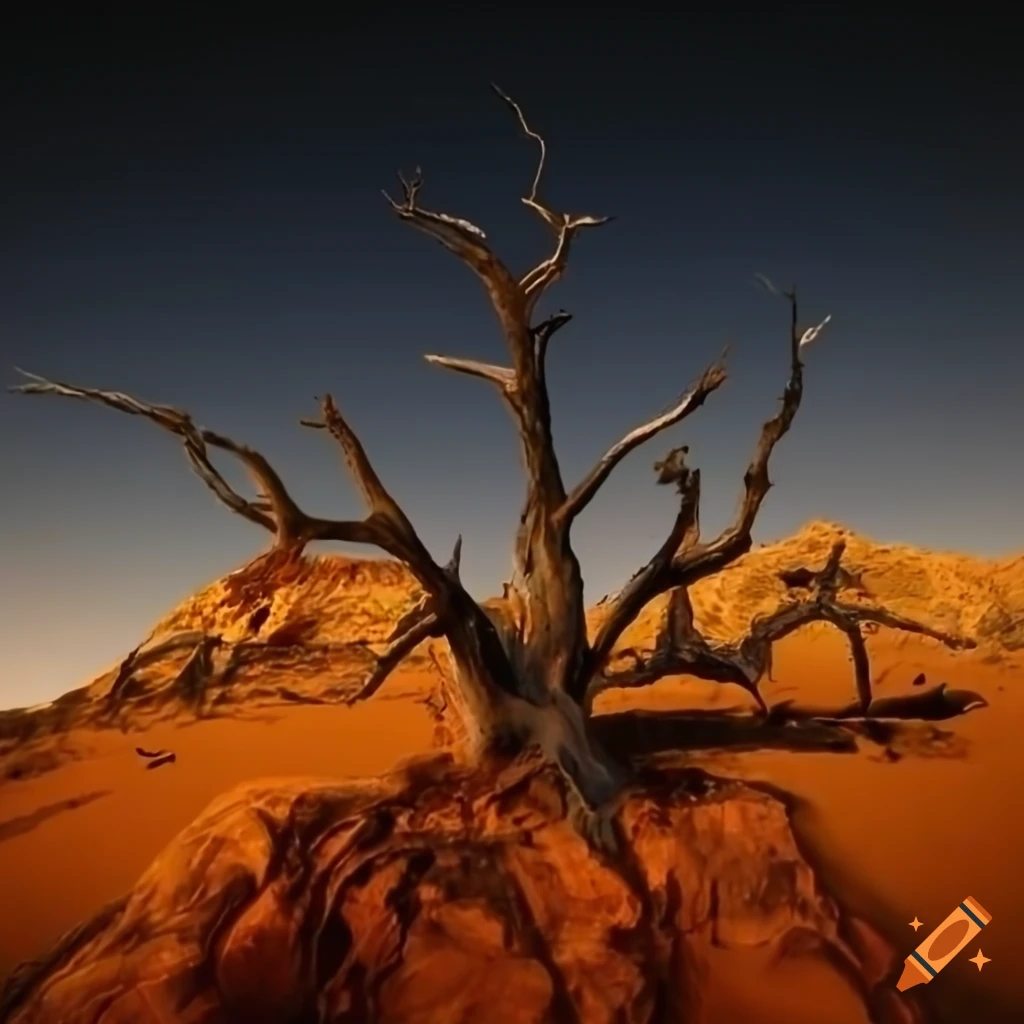 Dead tree on a desert cliff