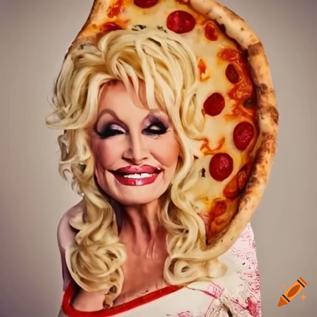 Dolly parton in a funny pizza costume on Craiyon