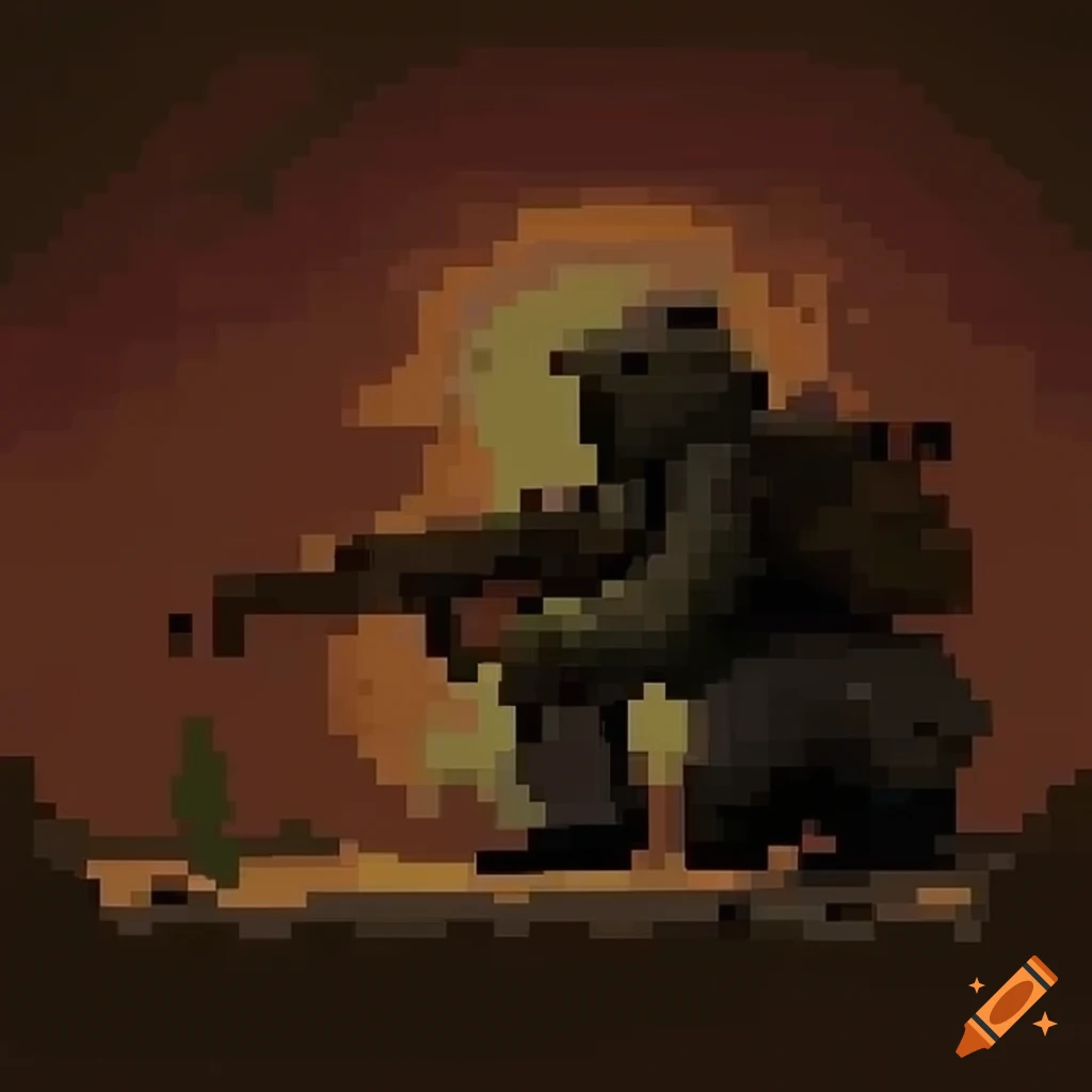 Pixel art of a lone survivor in a desolate wasteland on Craiyon