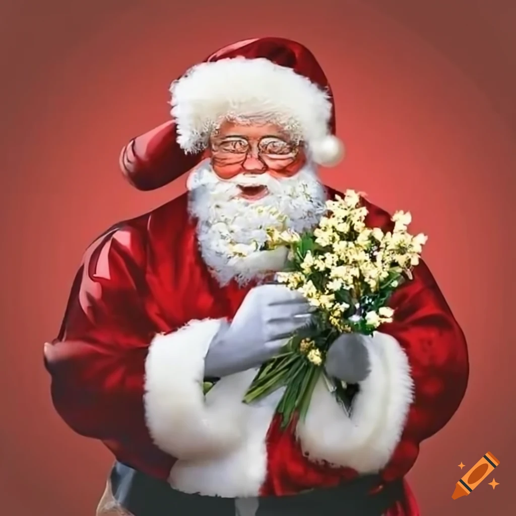 Santa claus holding a bouquet of flowers