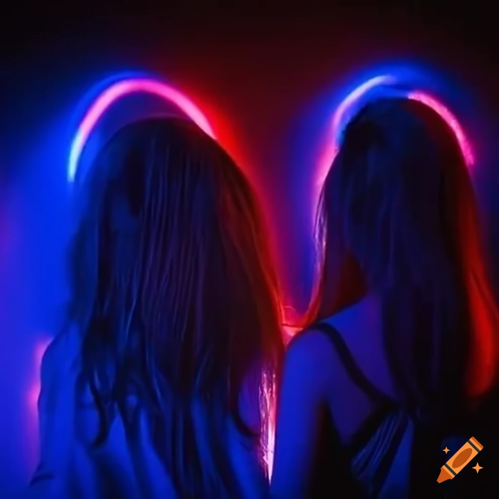 Silhouette of two girls linking arms at a concert