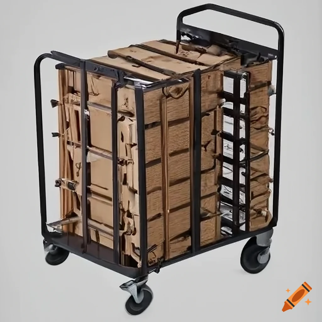 Rollcage trolley with cartons inside on Craiyon