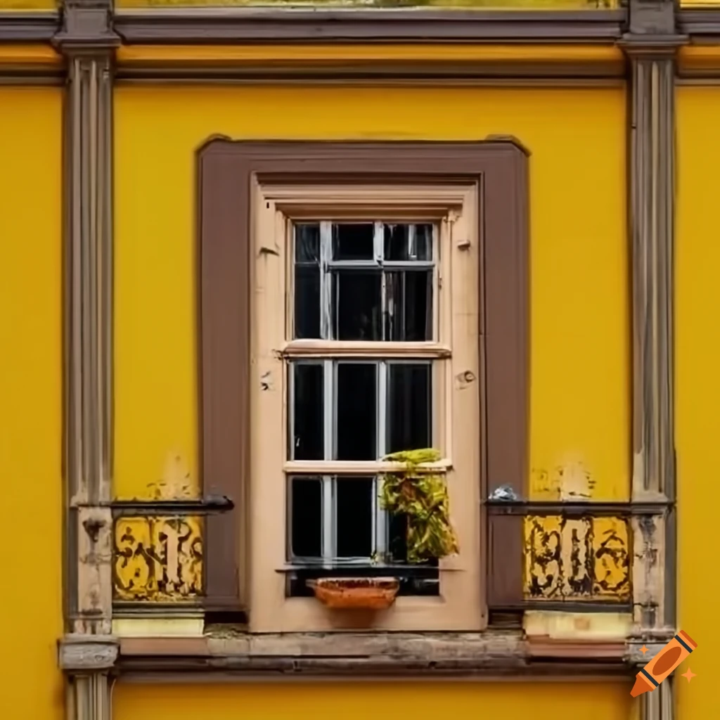 Front view of a yellow haussmannien window