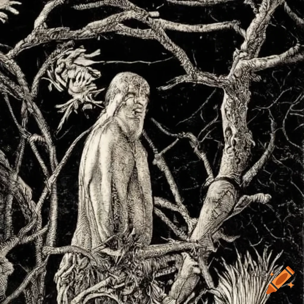 Intricate etching engraving of mysterious symbols formed in bone and ...