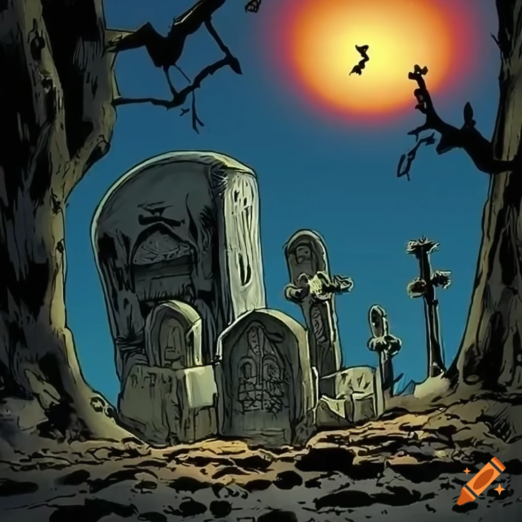 Spooky panorama of a comic graveyard