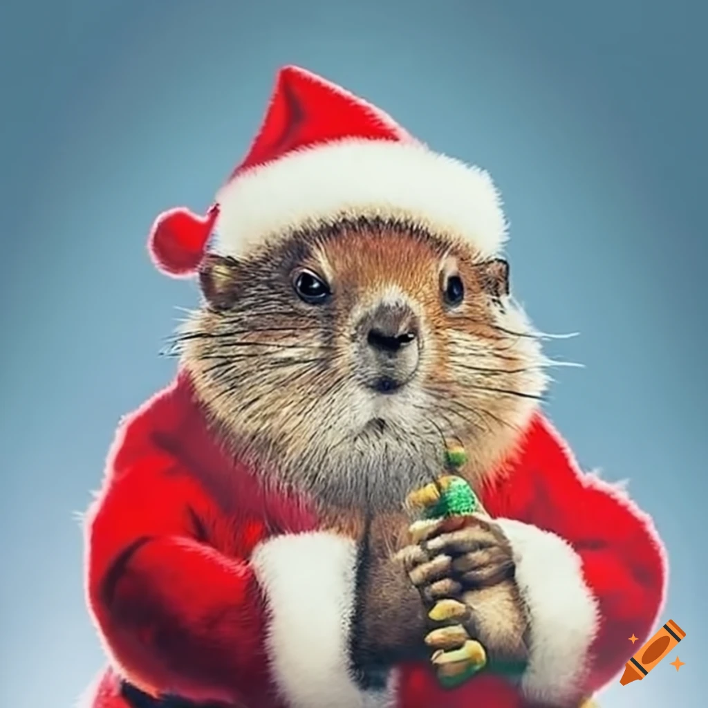 Cute groundhog dressed as santa claus on Craiyon