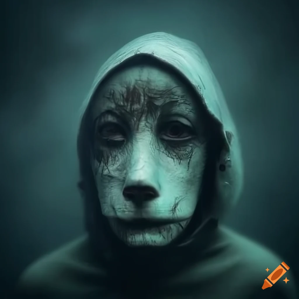 Mysterious portrait with animal mask in the mist on Craiyon