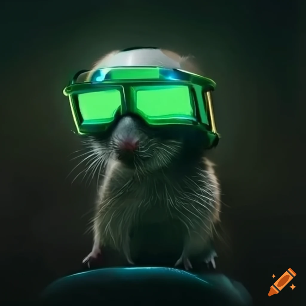 Futuristic rat wearing a green visor